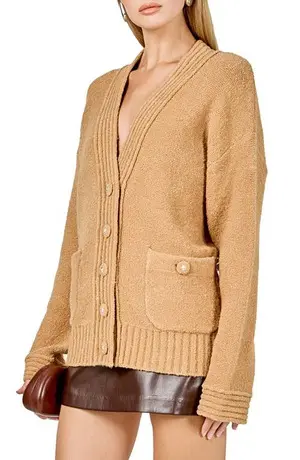 Endless Rose Fuzzy Oversize Cardigan - Camel