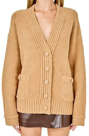 Endless Rose Fuzzy Oversize Cardigan - Camel