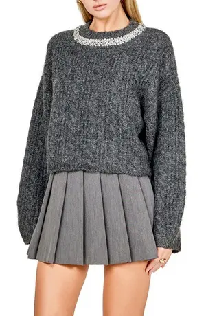 Endless Rose Jewel Fuzzy Cable Stitch Sweater