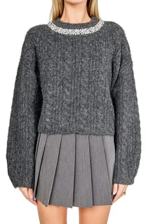 Endless Rose Jewel Fuzzy Cable Stitch Sweater