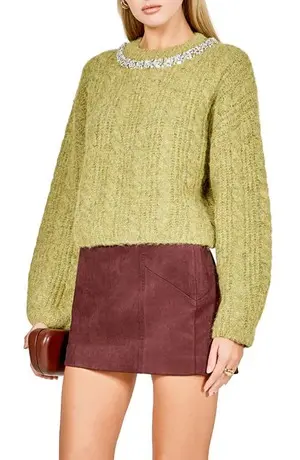 Endless Rose Jewel Fuzzy Cable Stitch Sweater - Chartreuse