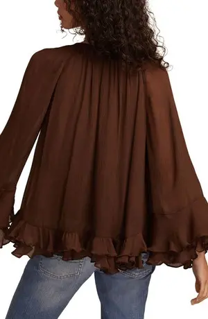 Lucky Brand Ruffle Chiffon Trapeze Top - Chocolate Brown