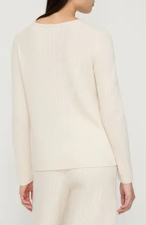 Lafayette 148 New York Mixed Stitch Cashmere Blend Crewneck Sweater