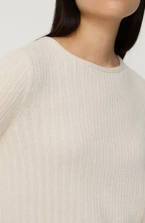 Lafayette 148 New York Mixed Stitch Cashmere Blend Crewneck Sweater