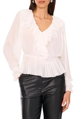 Vince Camuto Plissé Ruffle Peplum Top