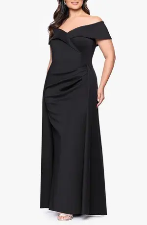 XSCAPE EVENINGS Off-the-shoulder Scuba Gown