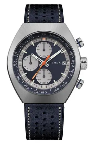 TIMEX® Legacy Tonneau Chronograph Leather Strap Watch - Blue