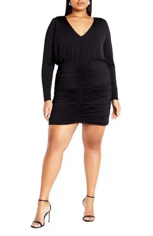 City Chic Jolene Ruched Dress - Black