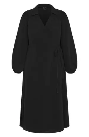 City Chic Arizona Long Sleeve Wrap Midi Dress