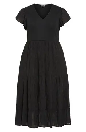 City Chic Marli Mixed Media Midi Dress - Black