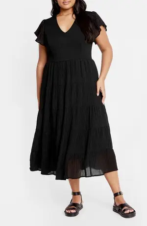 City Chic Marli Mixed Media Midi Dress - Black