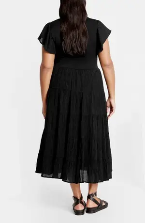 City Chic Marli Mixed Media Midi Dress - Black