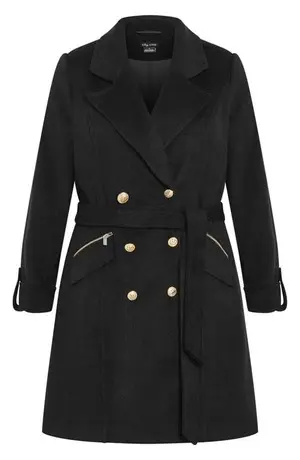 City Chic Belted Double Breasted Coat