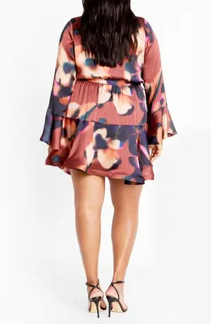 City Chic Cherrie Tie Belt Long Sleeve Satin Minidress