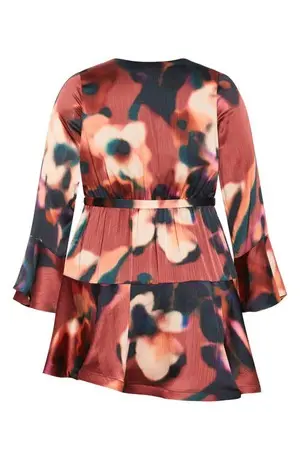 City Chic Cherrie Tie Belt Long Sleeve Satin Minidress