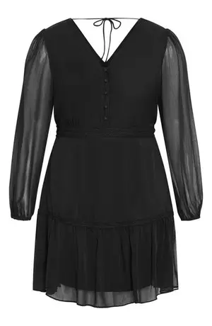 City Chic Embroidered Sheer Balloon Sleeve Dress