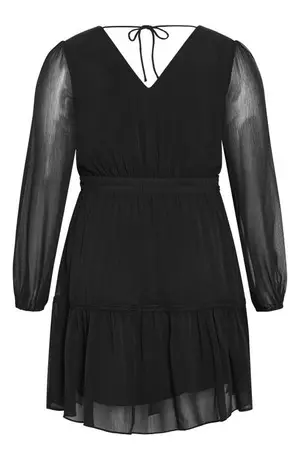 City Chic Embroidered Sheer Balloon Sleeve Dress