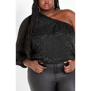 City Chic Leopard Jacquard One-shoulder Top