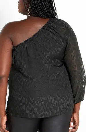 City Chic Leopard Jacquard One-shoulder Top