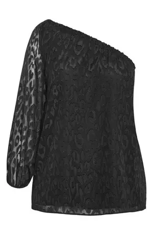City Chic Leopard Jacquard One-shoulder Top