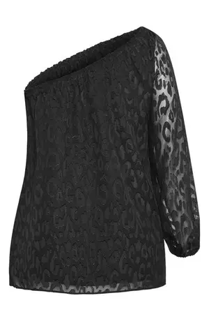 City Chic Leopard Jacquard One-shoulder Top