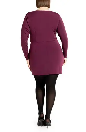 City Chic Kasey Long Sleeve Mini Dress - Purple