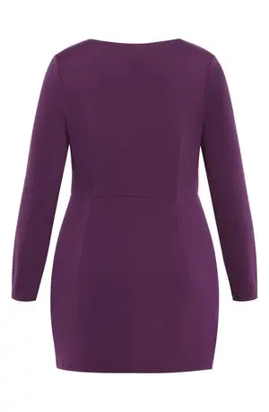 City Chic Kasey Long Sleeve Mini Dress - Purple