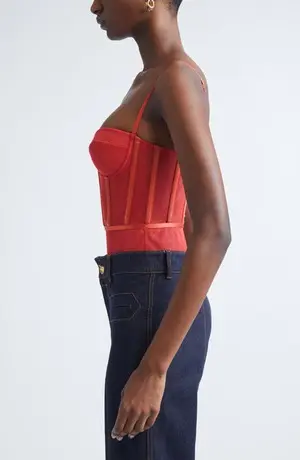 Zimmermann Rebellion Mesh Corset Bodysuit - Red