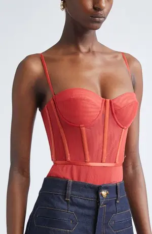 Zimmermann Rebellion Mesh Corset Bodysuit - Red