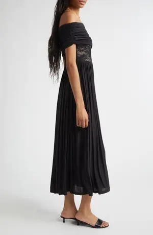 Zimmermann Lace Inset Off-the-shoulder Draped Dress - Black