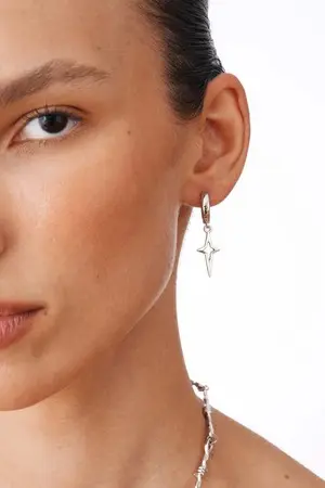 VELVET LUNA Sparkle Charm Huggie Earrings - Silver