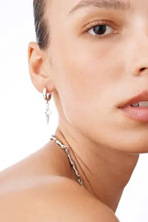 VELVET LUNA Sparkle Charm Huggie Earrings - Silver