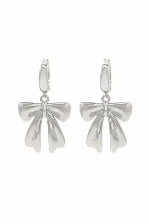 VELVET LUNA Bow Drop Earrings - Silver