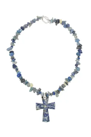 VELVET LUNA Jasper Cross Beaded Necklace - Blue