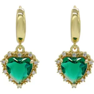 VELVET LUNA Earrings With Heart Pendant - Green