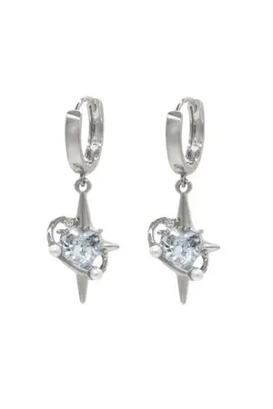 VELVET LUNA Heart Sparkle Huggie Earrings - Silver
