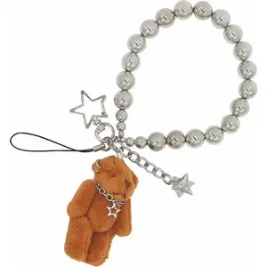 VELVET LUNA Beaded Teddy Bear Phone Strap - Brown