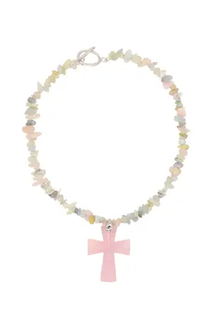 VELVET LUNA Quartz Cross Pendant Necklace - Pink