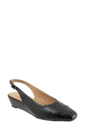 Trotters Dea Slingback Cap Toe Wedge Pumps - Black Croco