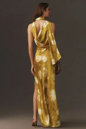 Bhldn Satin Cowled Scarf-neck Maxi Dress