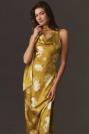 Bhldn Satin Cowled Scarf-neck Maxi Dress