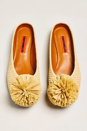 SIMONMILLER Pom Pom Woven Raffia Flats