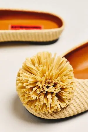 SIMONMILLER Pom Pom Woven Raffia Flats