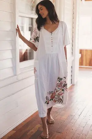 LYREBIRD Floral Print Midi Nap Dress - Ivory Pattern