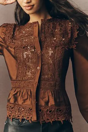 Anthropologie Eyelet Long-sleeve Blouse