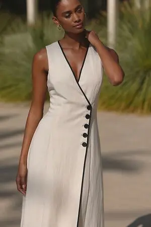 MARE MARE Sleeveless Linen Blend Wrap Midi Dress - Ivory