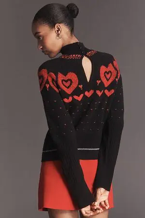 Maeve Metallic Heart Icon Mock-neck Sweater