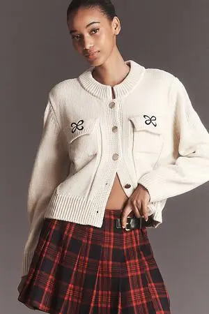 Maeve Embroidered Logo Cardigan Sweater