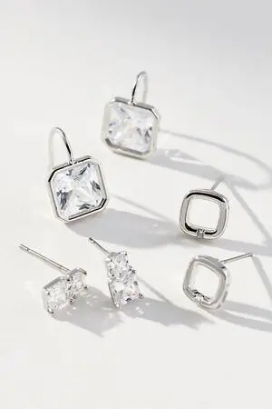 Anthropologie Square Huggie Earring Set - Silver