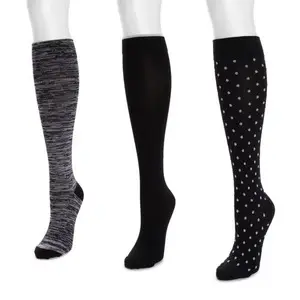 MUK LUKS Knee-high Compression Socks 3 Pair Pack - Black Multi
